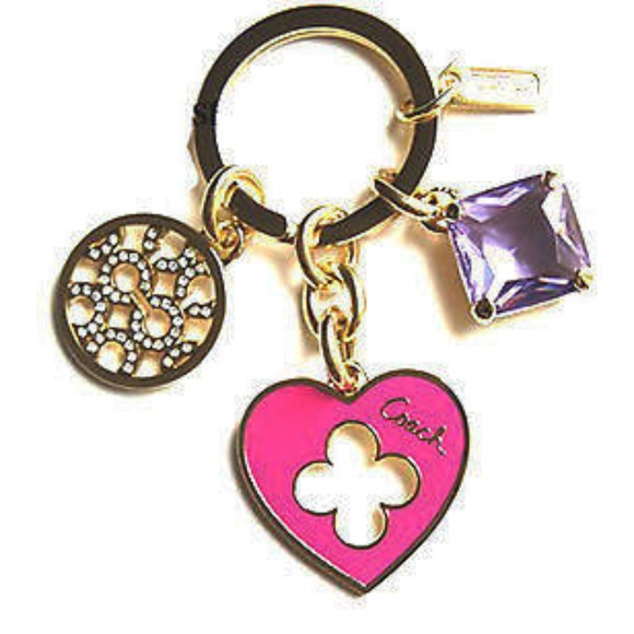 Coach | Accessories | Coach Purple Crystal Pave Heart Flower Keychain ...
